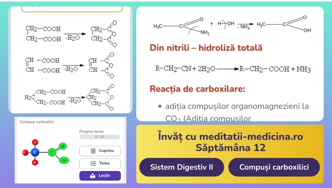 Săptămâna 12 Chimie - Compuși carboxilici - meditatii-medicina.ro